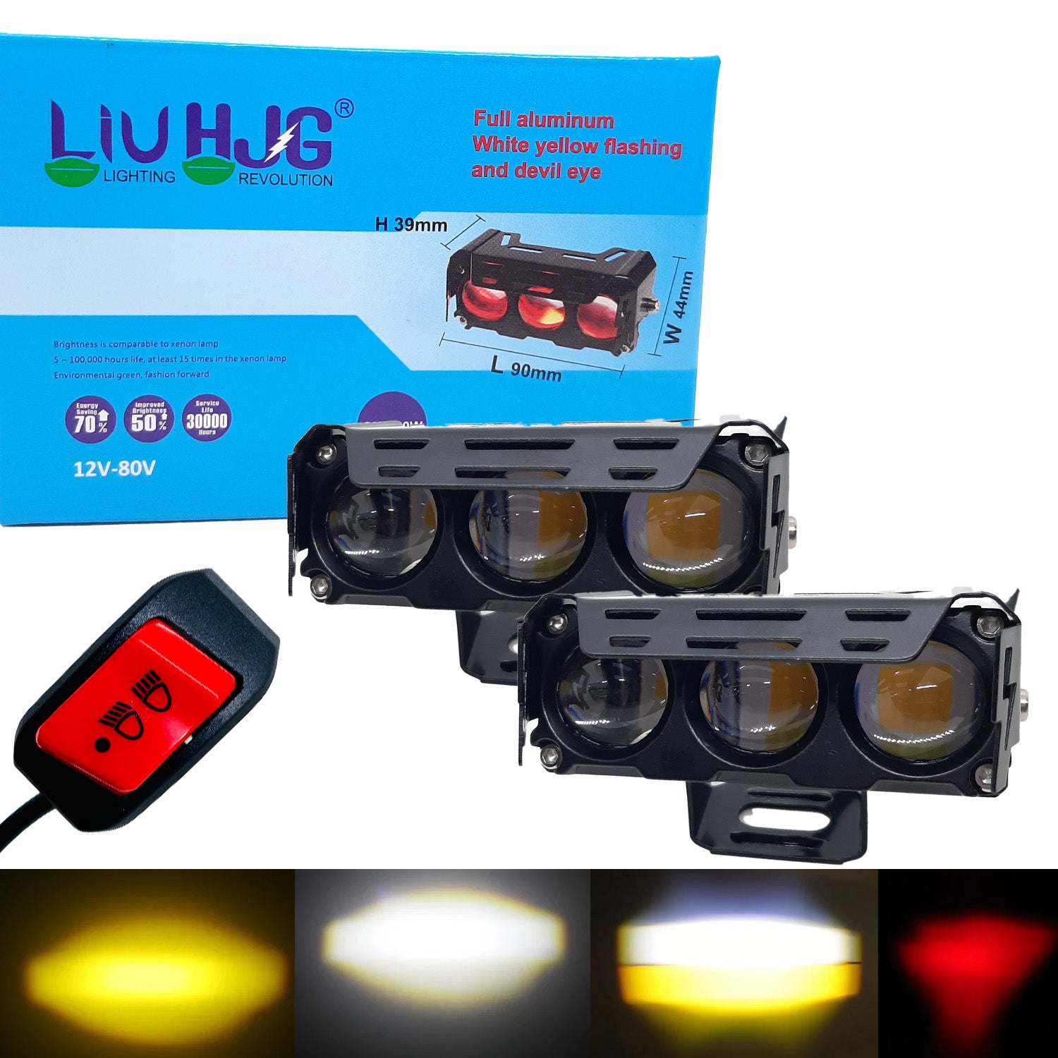 LIU HJG 6 Lens Fog Light with Devil Eye Yellow/White Steady & Flashing