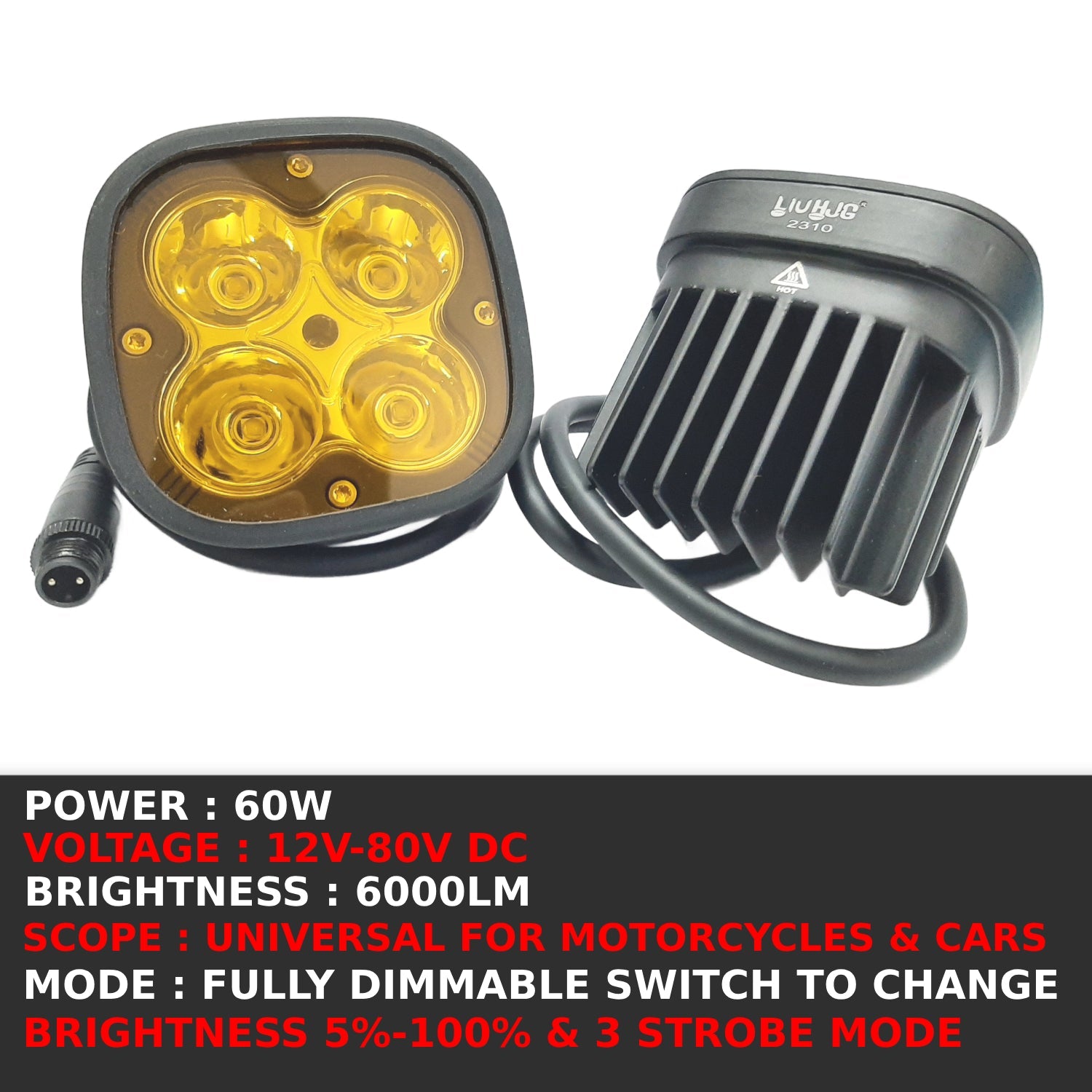 LIU HJG 60 Watt with Wiring Kit Universal Led Fog Light With Yellow Le