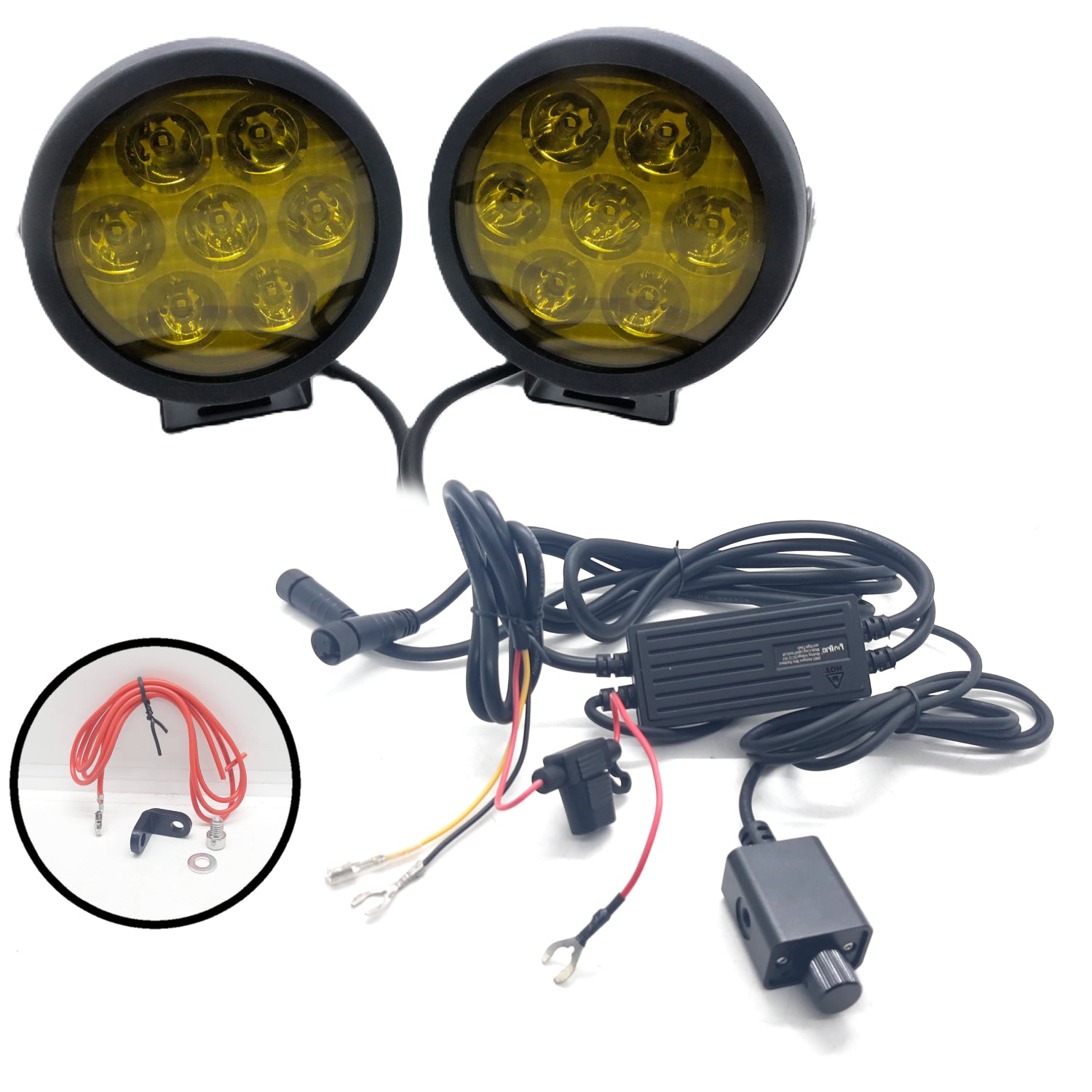 LIU HJG 7 LED Round White Fog Light With Yellow Cap (70W) With Wiring